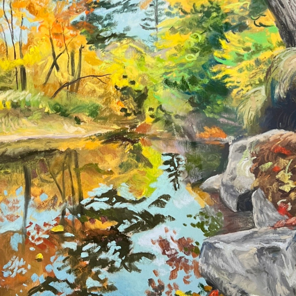 Blackwater: Pastel landscape, forest river scene, Jackie Hanson ...